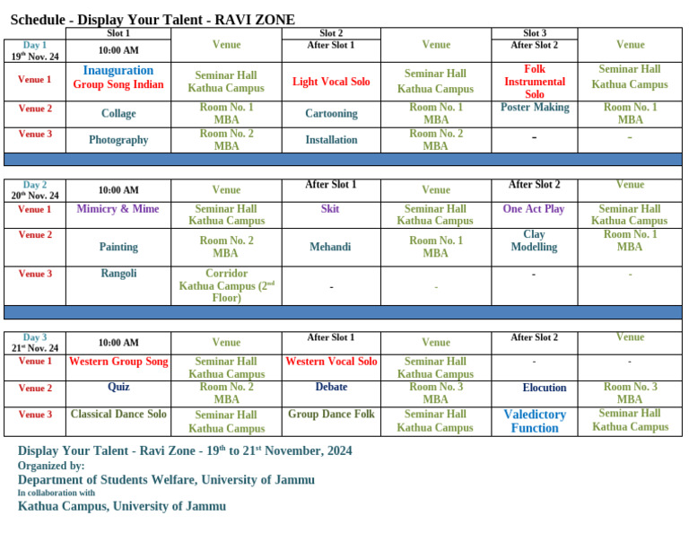 SCHEDULE DYT RAVI ZONE (Venue) | PDF | The Arts