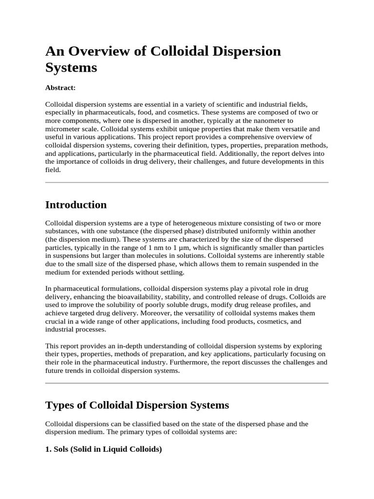 An Overview of Colloidal Dispersion Systems | PDF | Emulsion | Colloid