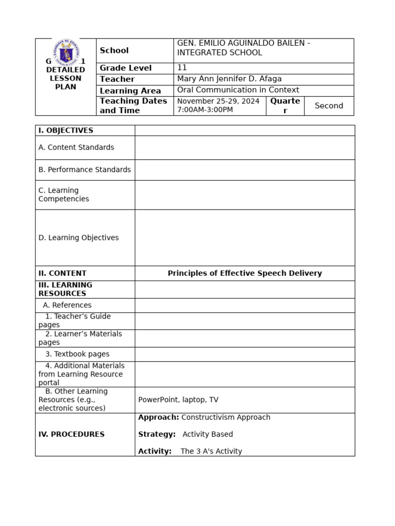DLP - w7 Principles of Effective Speech Delivery | PDF | Learning | Teachers