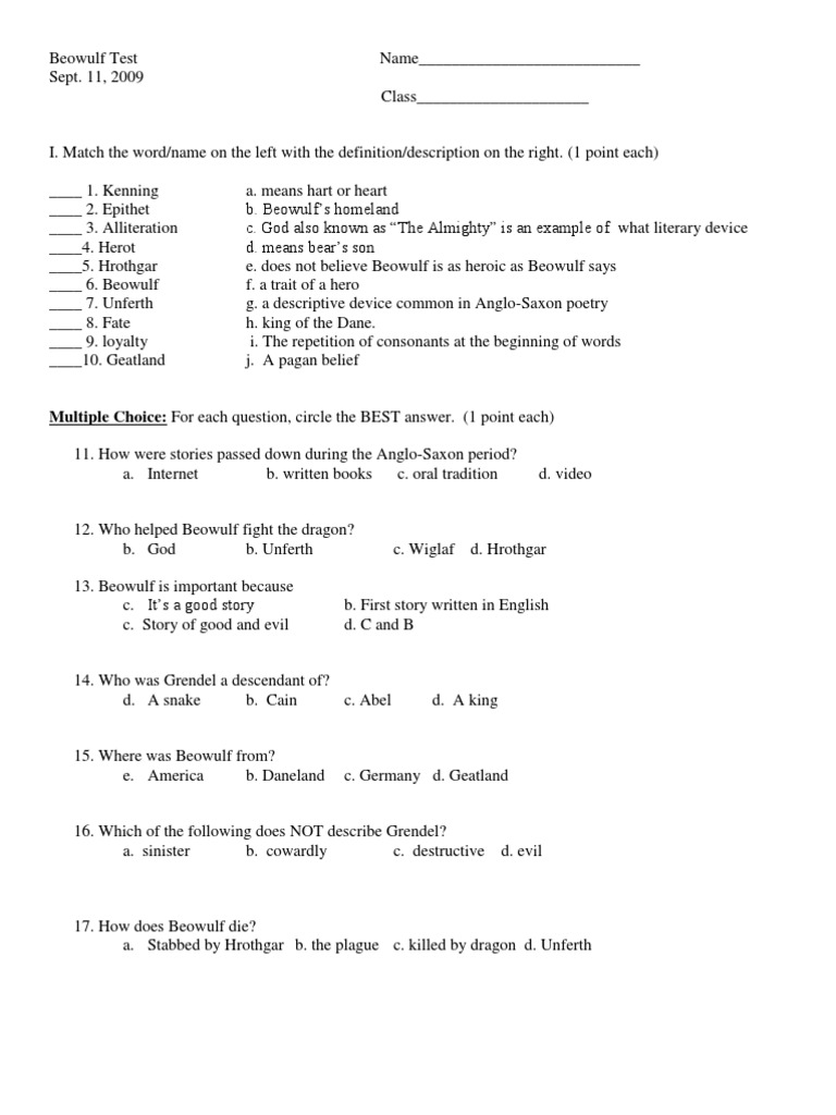 Beowulf Test | Download Free PDF | Beowulf | English Heroic Legends