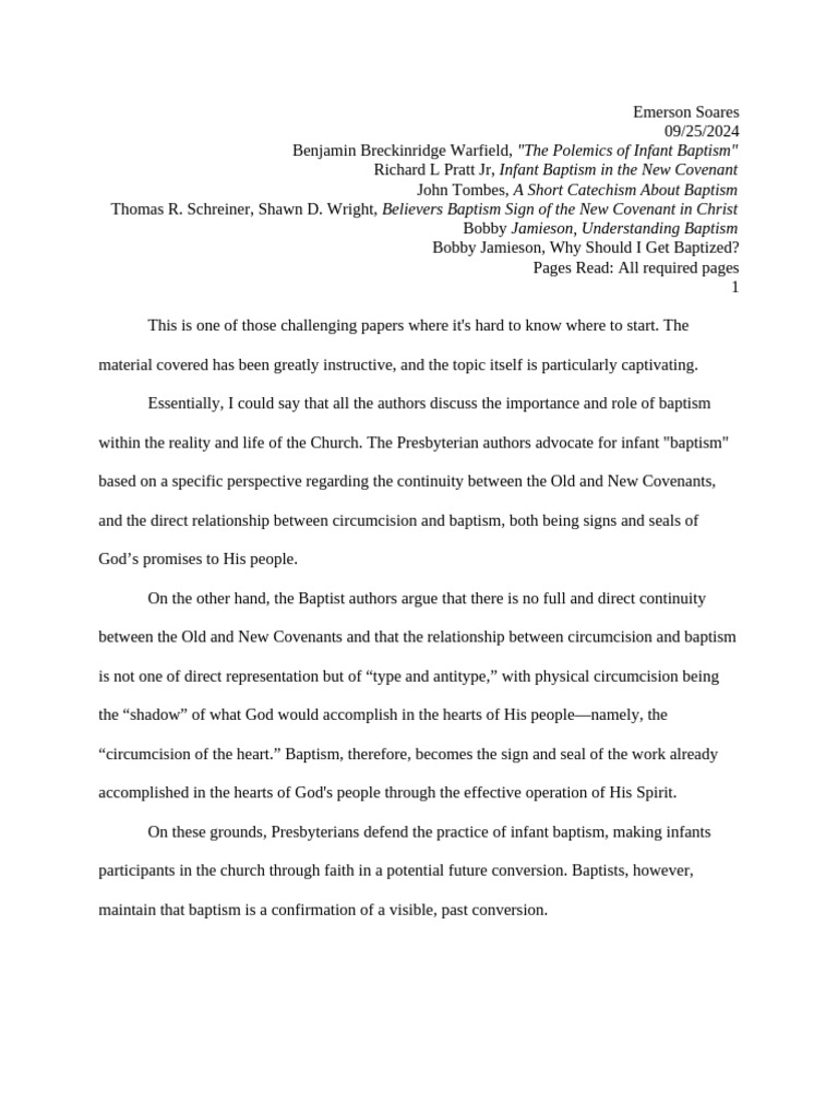 Paper #1 (Meaning & Proper Subjects of Baptism) | PDF | Baptism ...