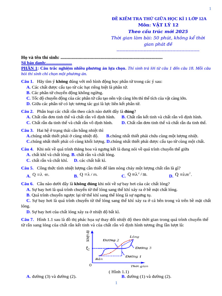 MON LY ĐỀ KT GHK1 K12 H | PDF