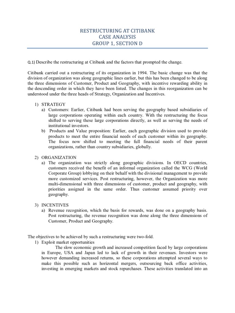 Restructuring at Citibank | PDF