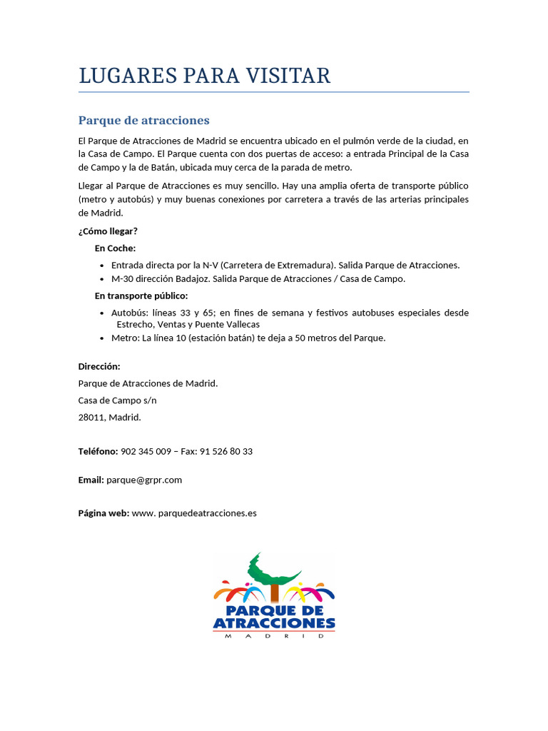 Guía de Parques y Atracciones Madrid | PDF | Madrid | Cielo