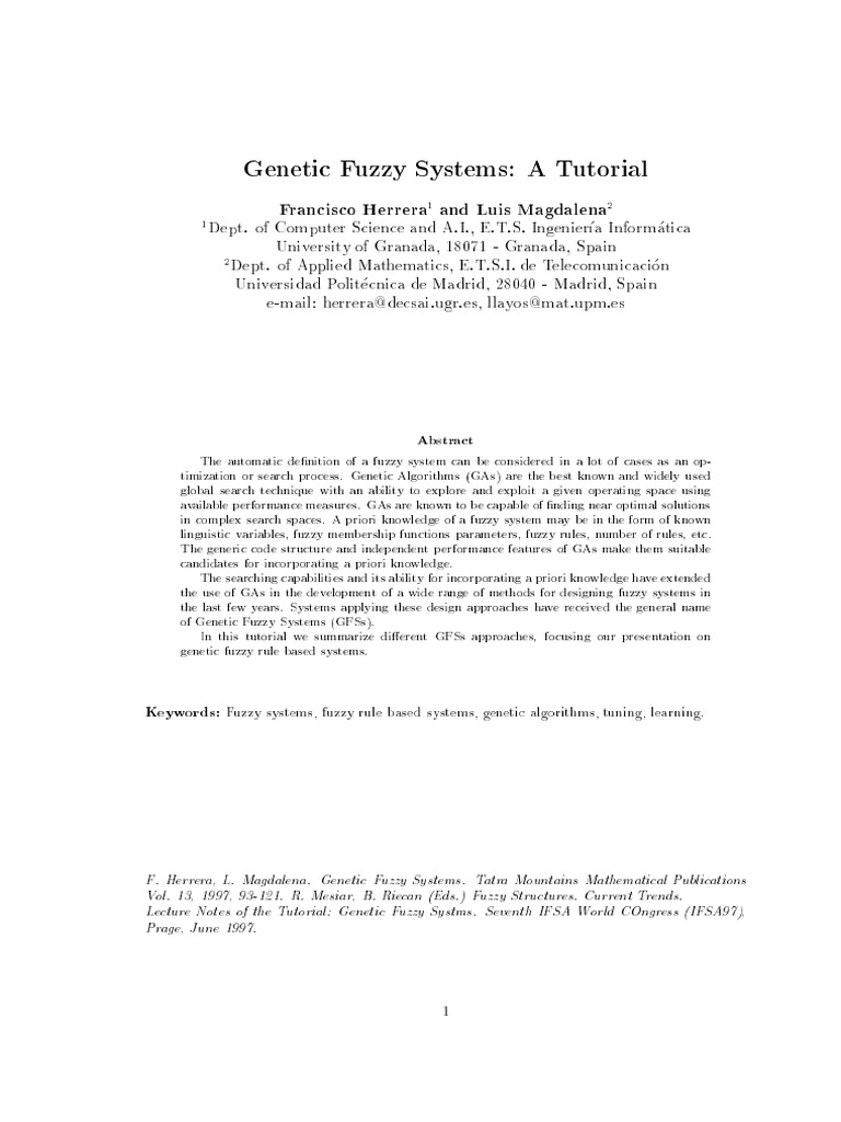 Genetic Fuzzy Systems: A Tutorial: Francisco Herrera and Luis Magdalena | PDF | Fuzzy Logic ...
