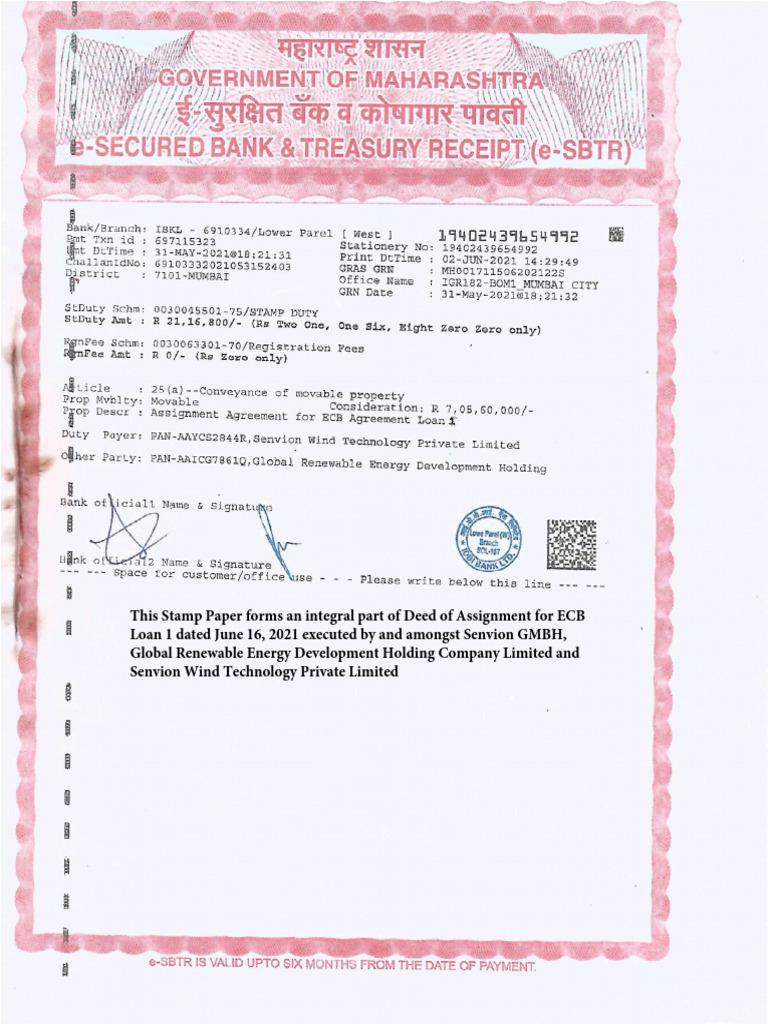 1-Transfer of INR 118 Crore To GRE4A. Senvion India - Assignment ...