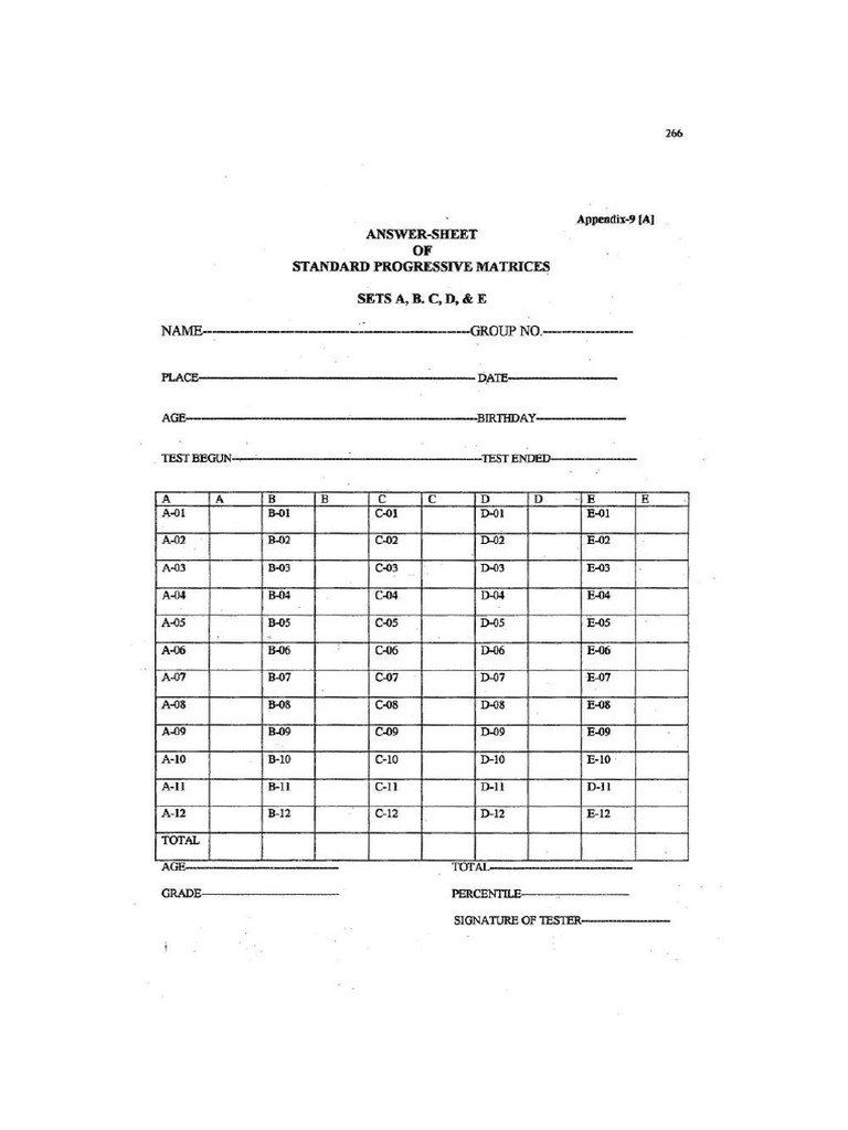 Raven's Standard Progressive Score Sheet | PDF