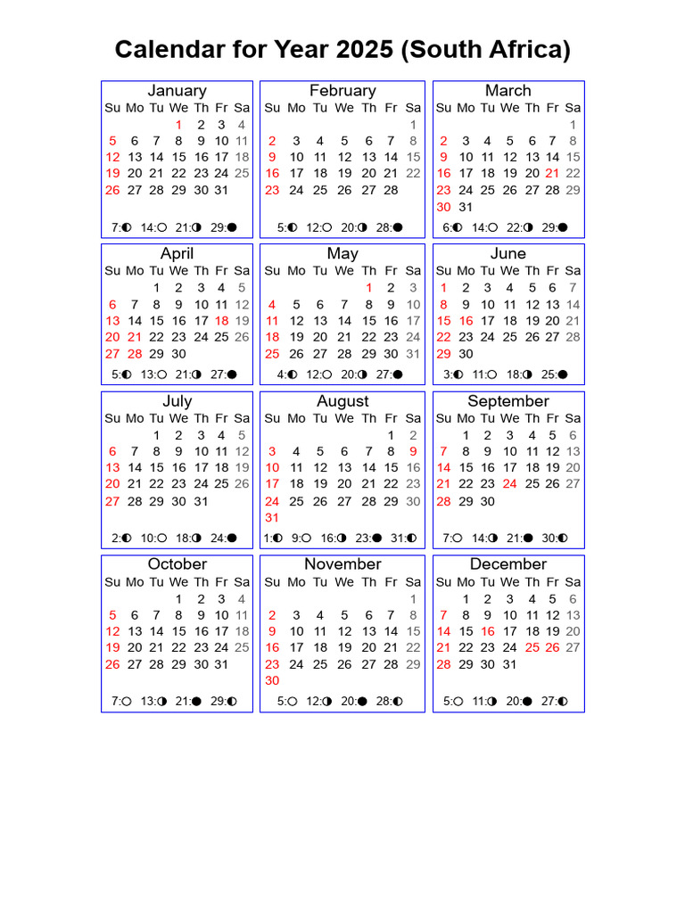 2025 South Africa Calendar Overview | PDF | December Observances ...