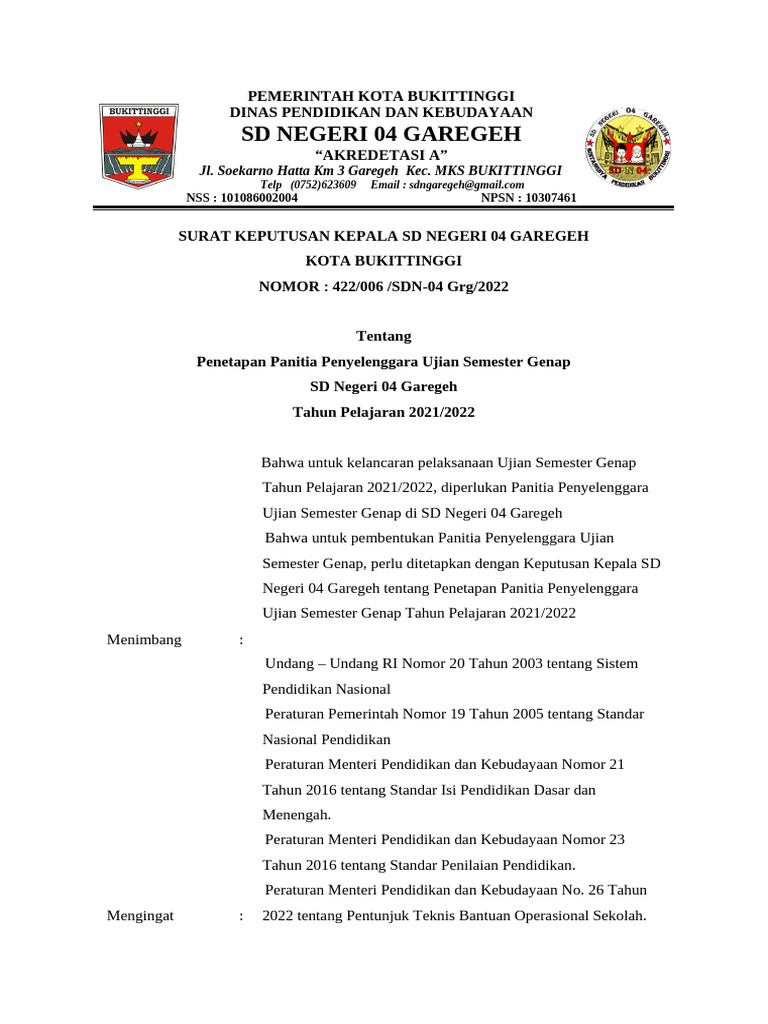 SK PENGAWAS UJIAN SEMESTER GENAP TP 2021-2022 | PDF