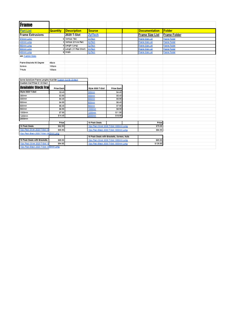 Frame Parts List | PDF | 3 D Printing