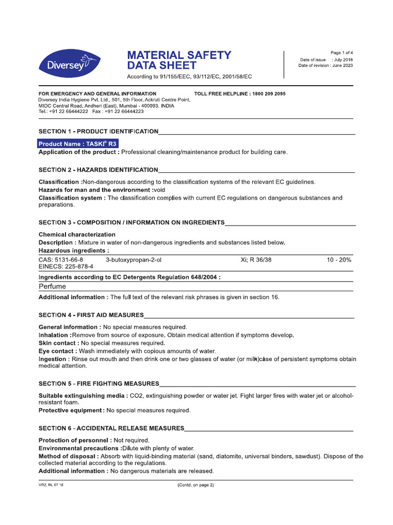 MSDS - Taski R3 | PDF