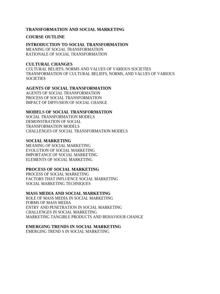 Social Transformation and Marketing Course | PDF | Marketing | Identity ...