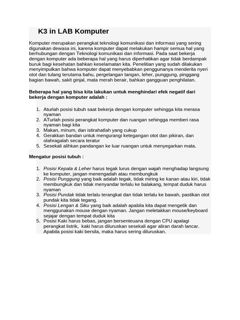 K3 in LAB Komputer | PDF