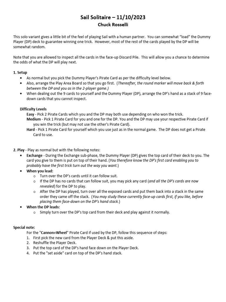 Sail Solitaire | PDF | Games Of Chance | Sports