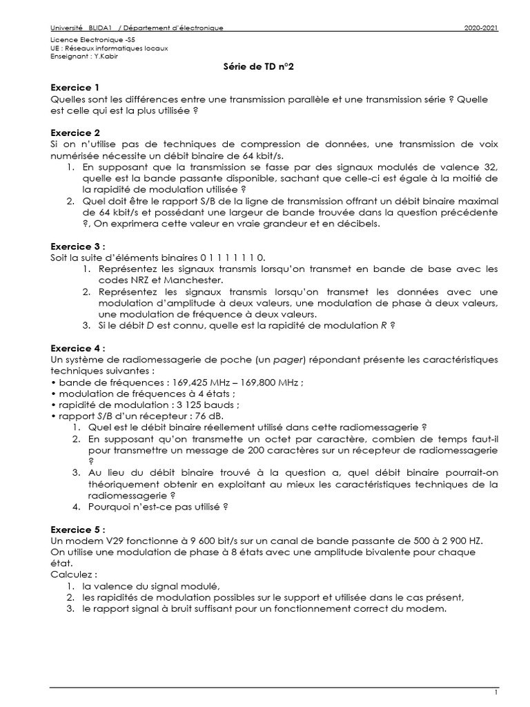 TD2 avec correction | PDF | Débit binaire | Modulation