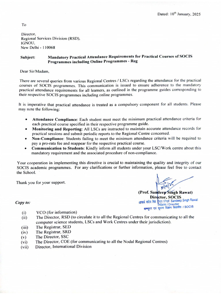 Mandatory Practical Attendance Requirements for Practical courses of SOCIS | PDF