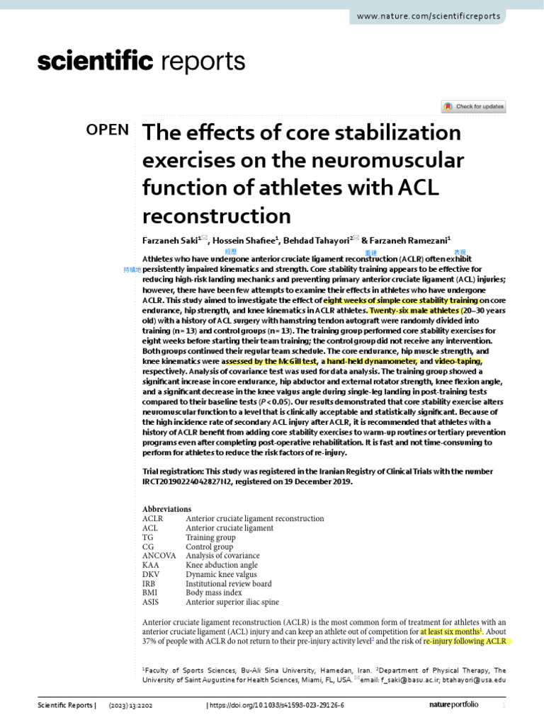 The Effects of Core Stabilization Exercises on the Neuromuscular ... The Effects of Core Stabilization Exercises on the Neuromuscular ...