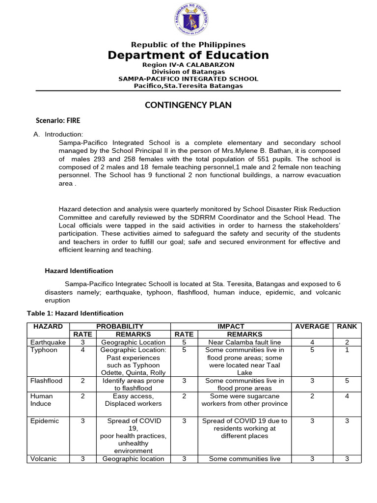Spis Contingency Plan Fire | PDF | Emergency Management | Volcano