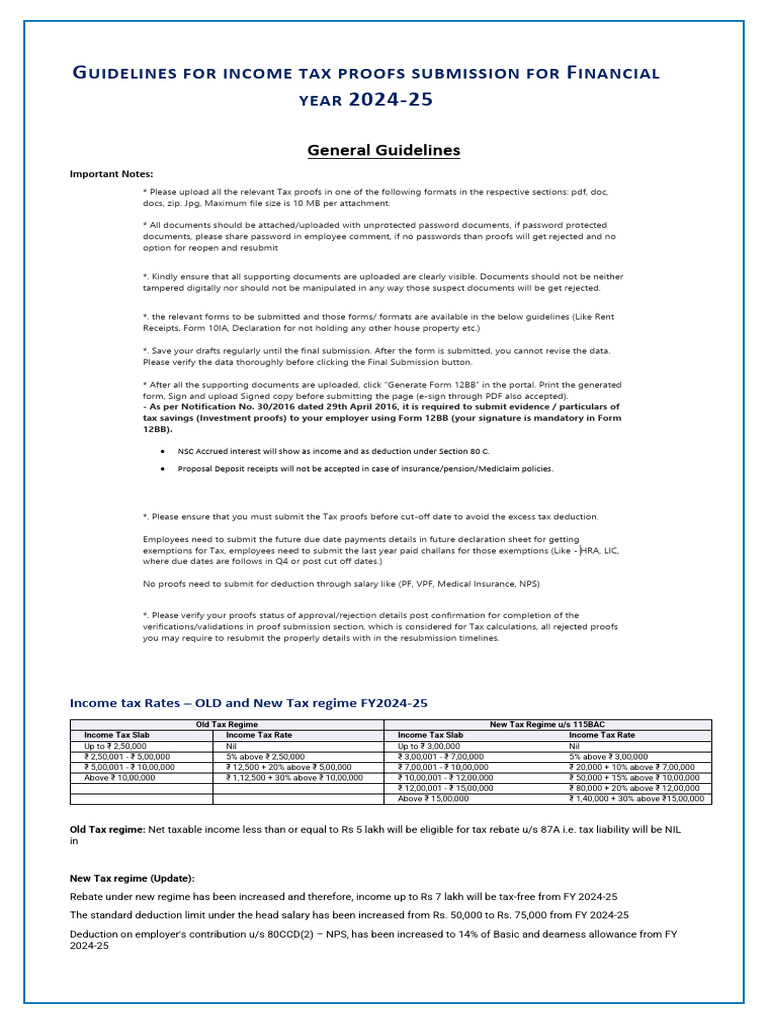 Income Tax Proof Guidelines FY. 2024-25_CLD (1) | PDF | Insurance | Tax ...