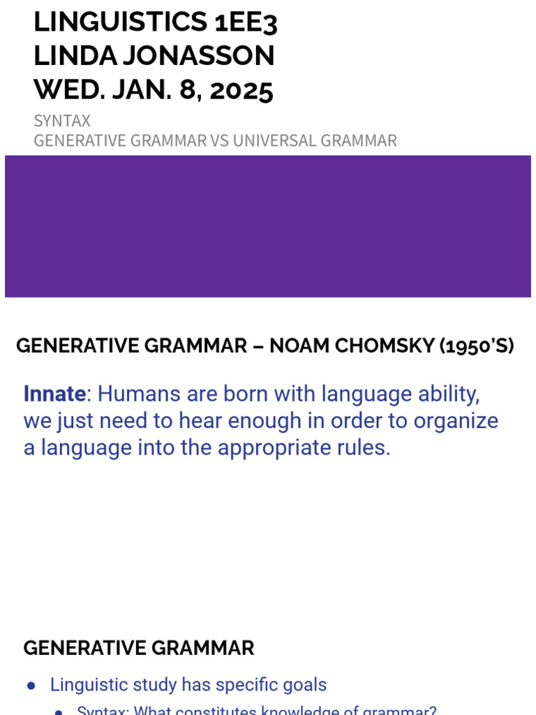 Syntax: Generative vs Universal Grammar | PDF | Phrase | Clause