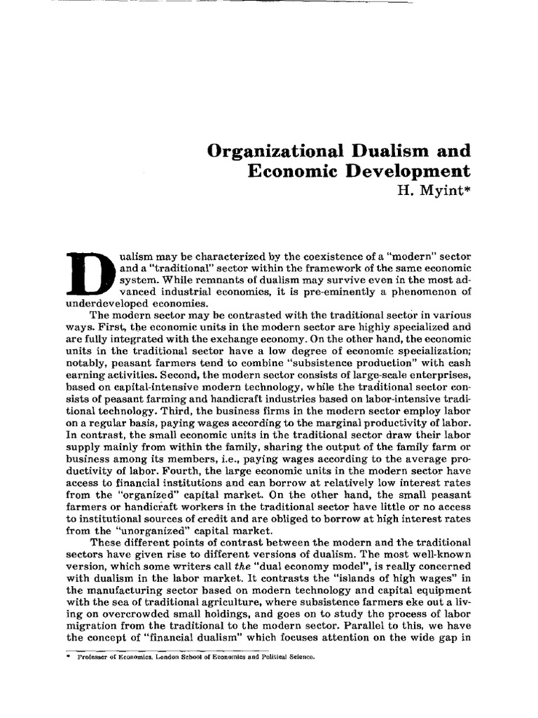 Myint Organizational Dualism and Economic Development | PDF | Labour ...