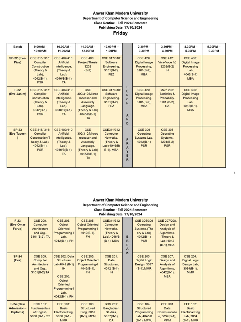 CSE Class Routine Fall 2024 | PDF | Computing | Information Technology