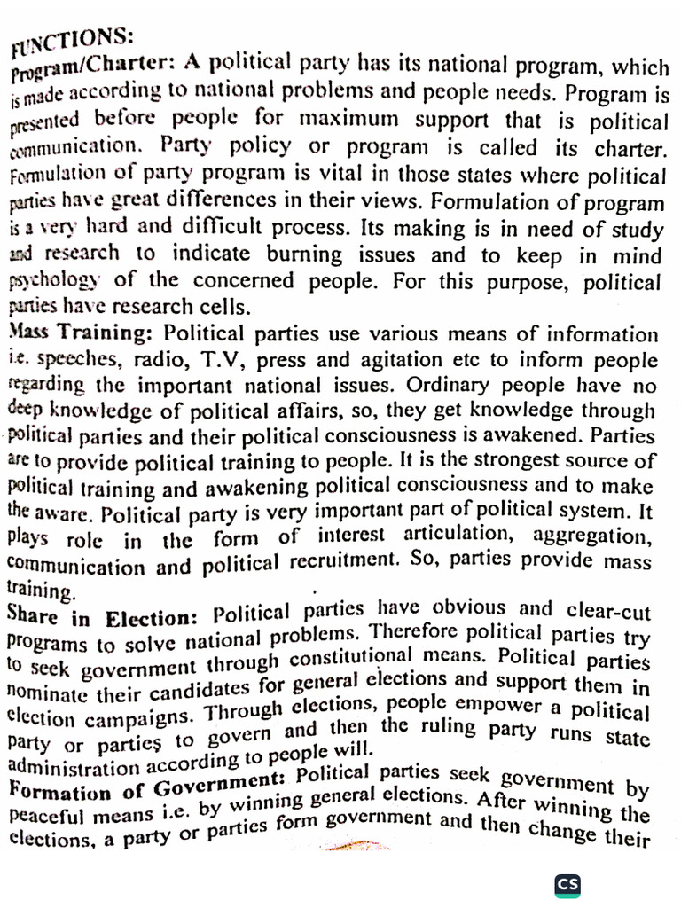 Functions of Political parties | PDF