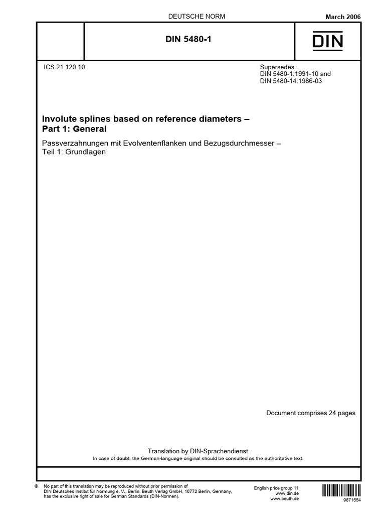 DIN 5480-1 Involute Splines Based On Reference Diameters - Part 1 ...