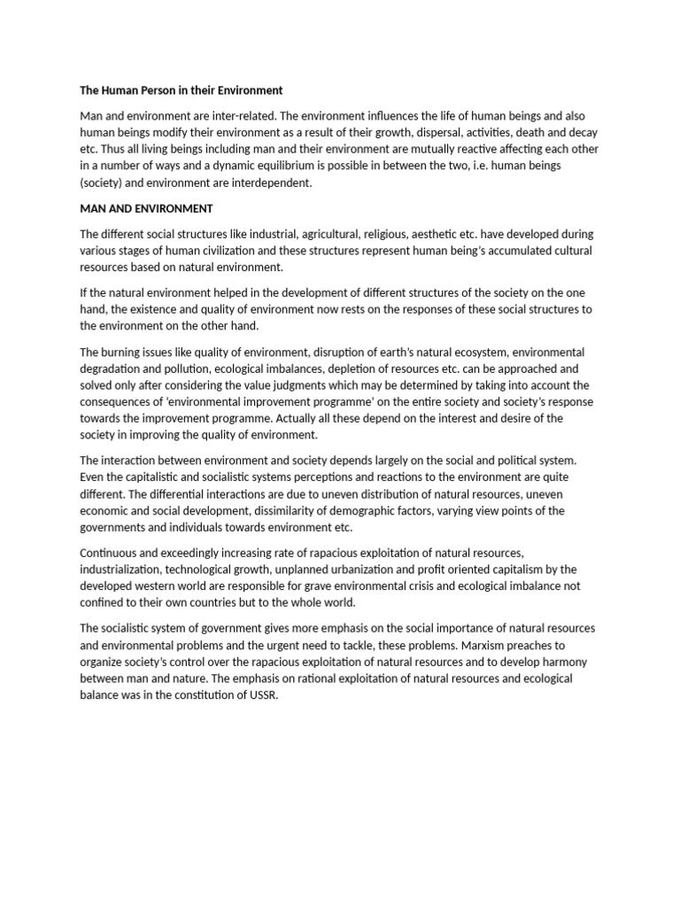 The Human Person in Their Environment | PDF | Natural Environment | Ecology