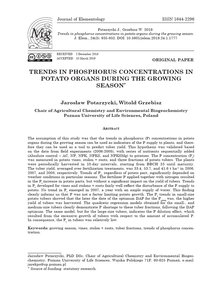 Trends in Phosphorus Concentrations | PDF | Potato | Soil