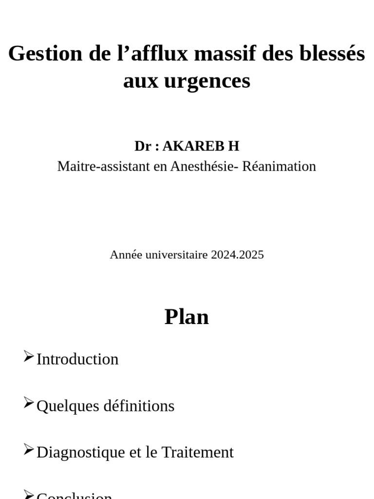 13-Gestion de L'afflux Massif Des Blessés - Aux Urgences | PDF ...
