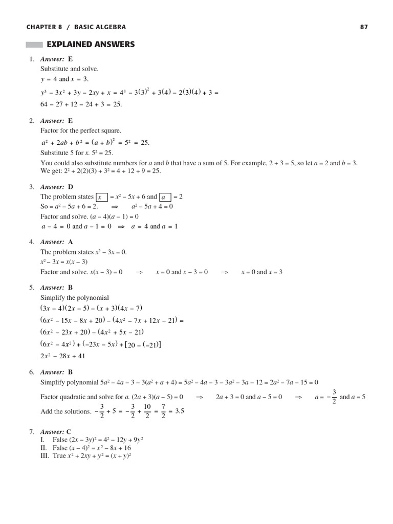 Basic Algebra Problem Solutions | PDF | Mathematical Analysis | Arithmetic