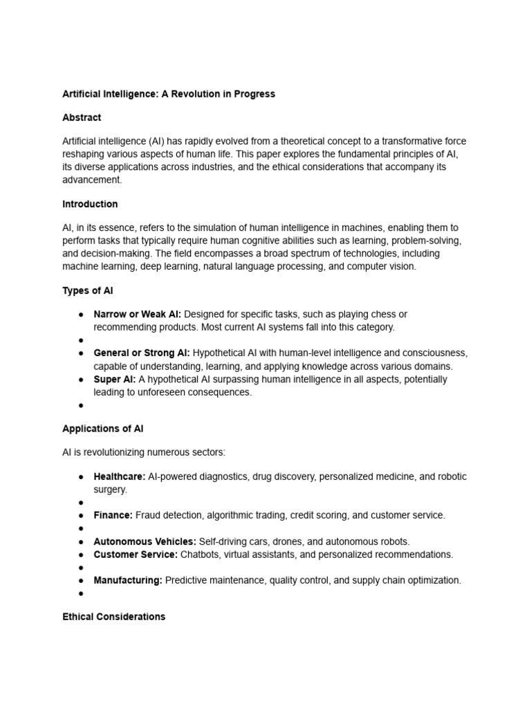 Artificial Intelligence A Revolution In Progress Pdf Artificial