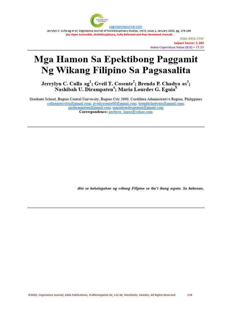 Mga Hamon Sa Epektibong Paggamit NG Wikang Filipino Sa Pagsasalita | PDF