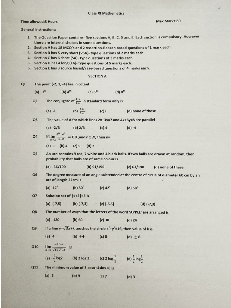Maths Question Paper 2022-23 | PDF