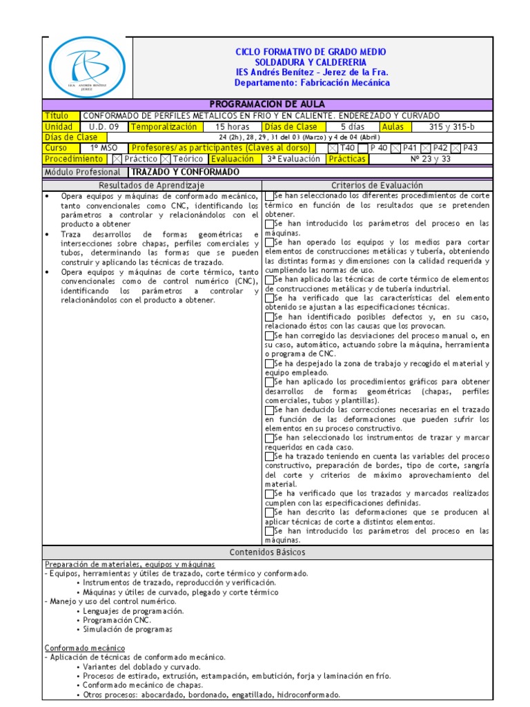 Programacion de Aula MP Trazado n09 | PDF | Control numerico | Industrias