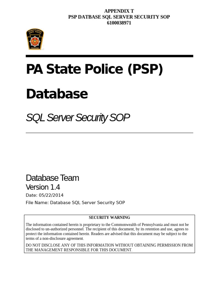 APPENDIX T Database SQL Server Security SOP 6100038971 | PDF | Databases | Microsoft Sql Server