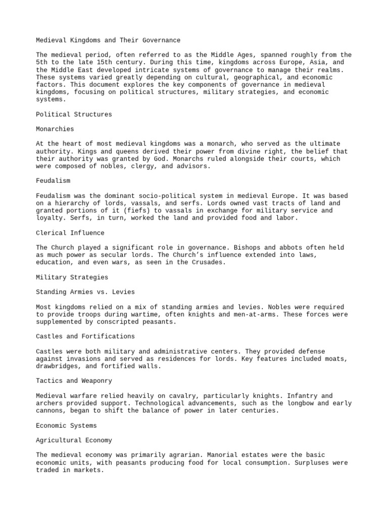 Medieval Kingdoms and Their Governa | PDF | Middle Ages | Feudalism