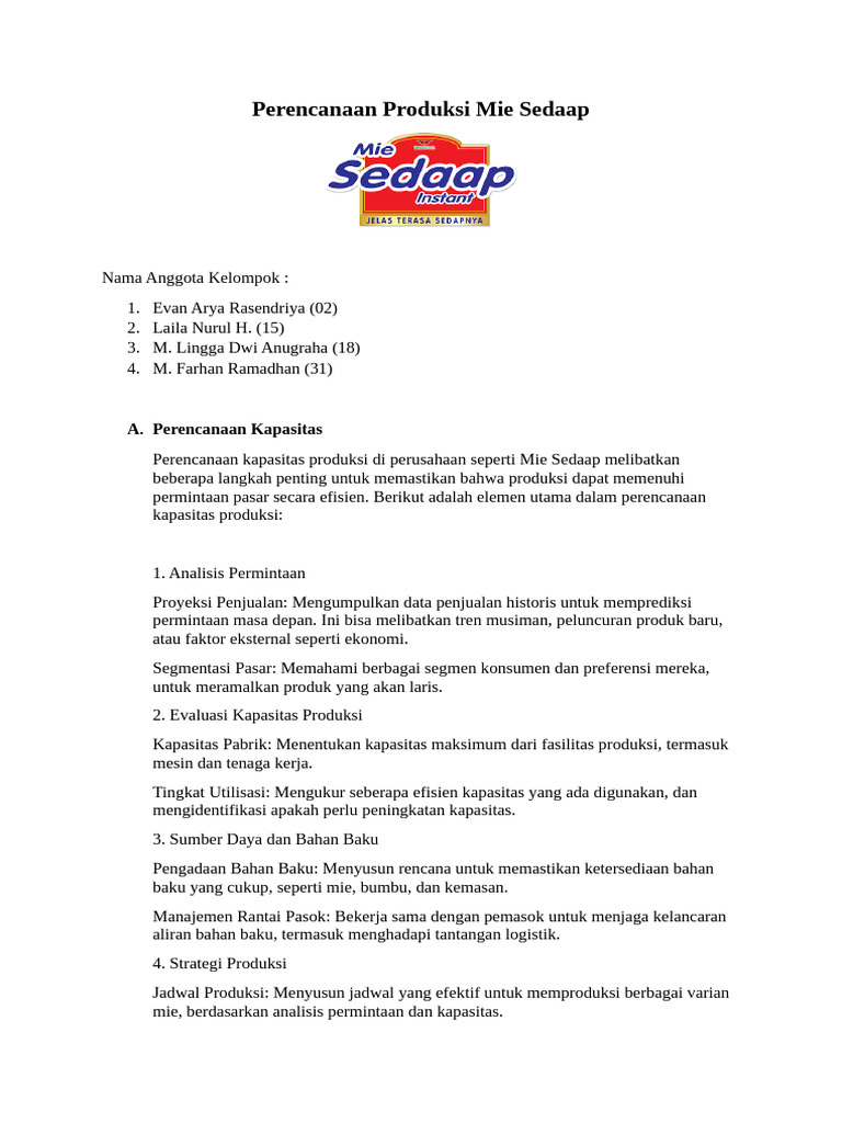 Perencanaan Produksi Mie Sedaap | PDF