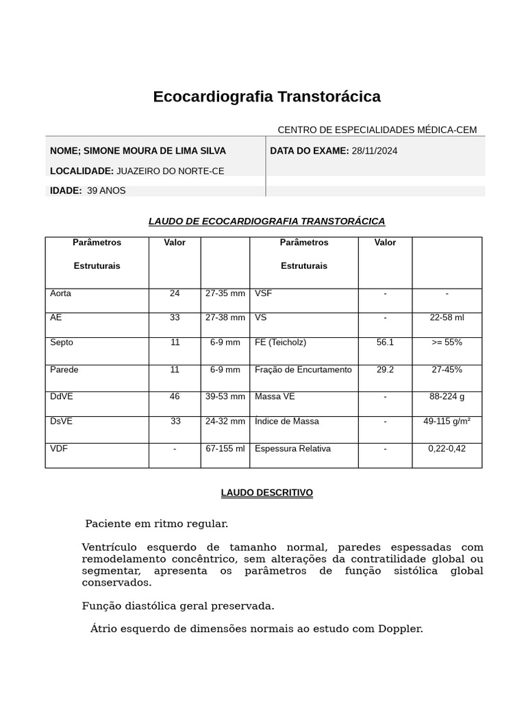 Simone Moura de Lima Silva | PDF | Ventrículo (coração) | Átrio (coração)