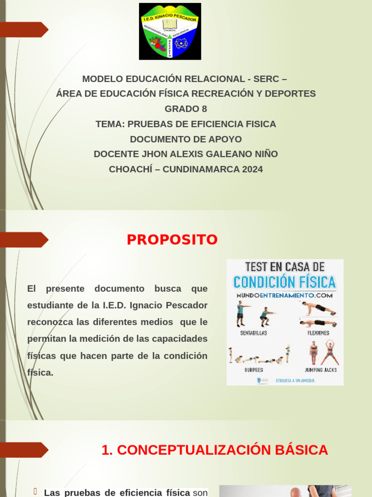 PRUEBAS DE EFICIENCIA FISICA - 8°-2024 | PDF | Flexibilidad (anatomía) | Evaluación