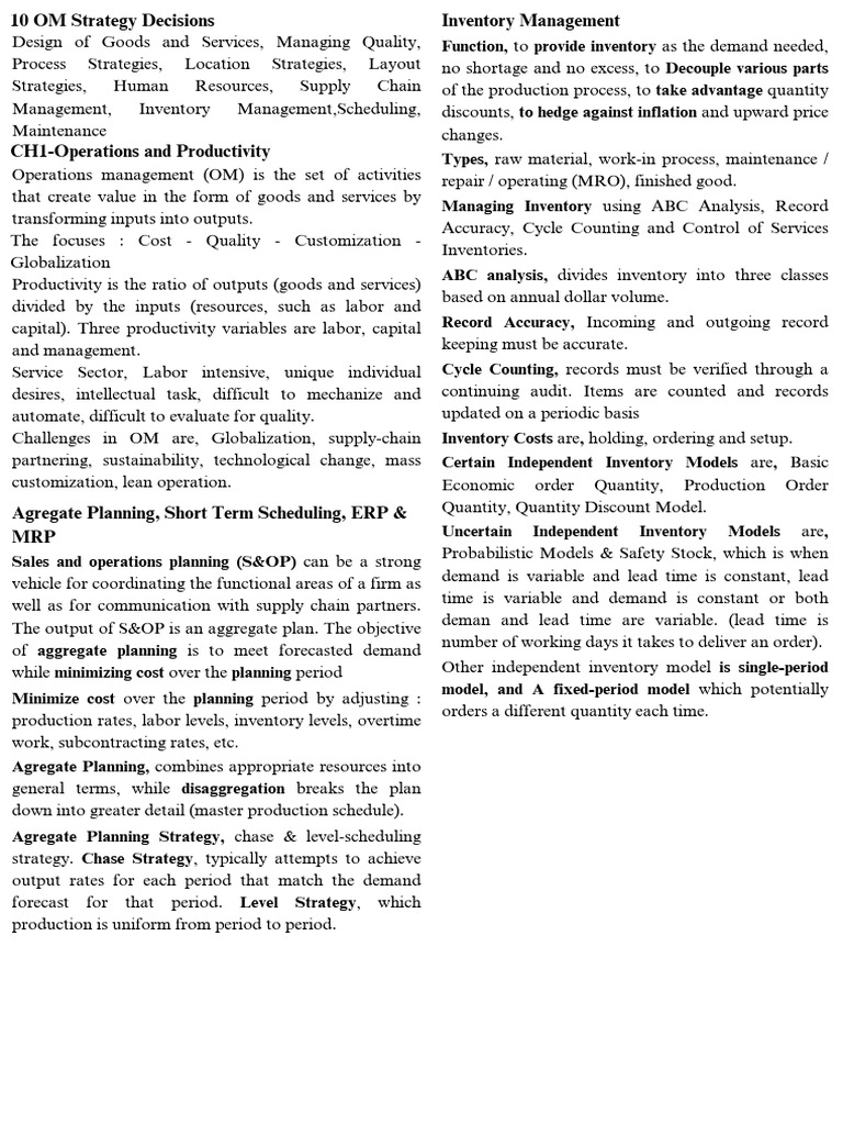 OTM CHEATSHEET | PDF | Lean Manufacturing | Inventory
