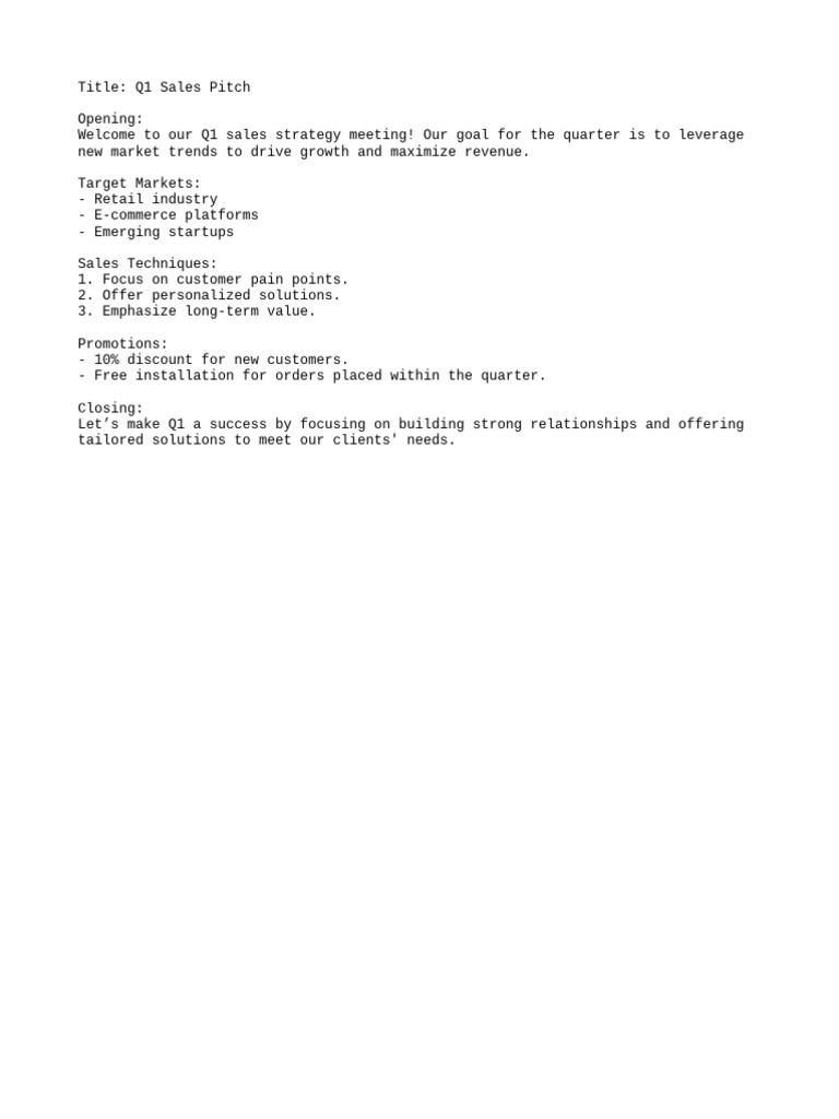 Sales Pitch q1 | PDF