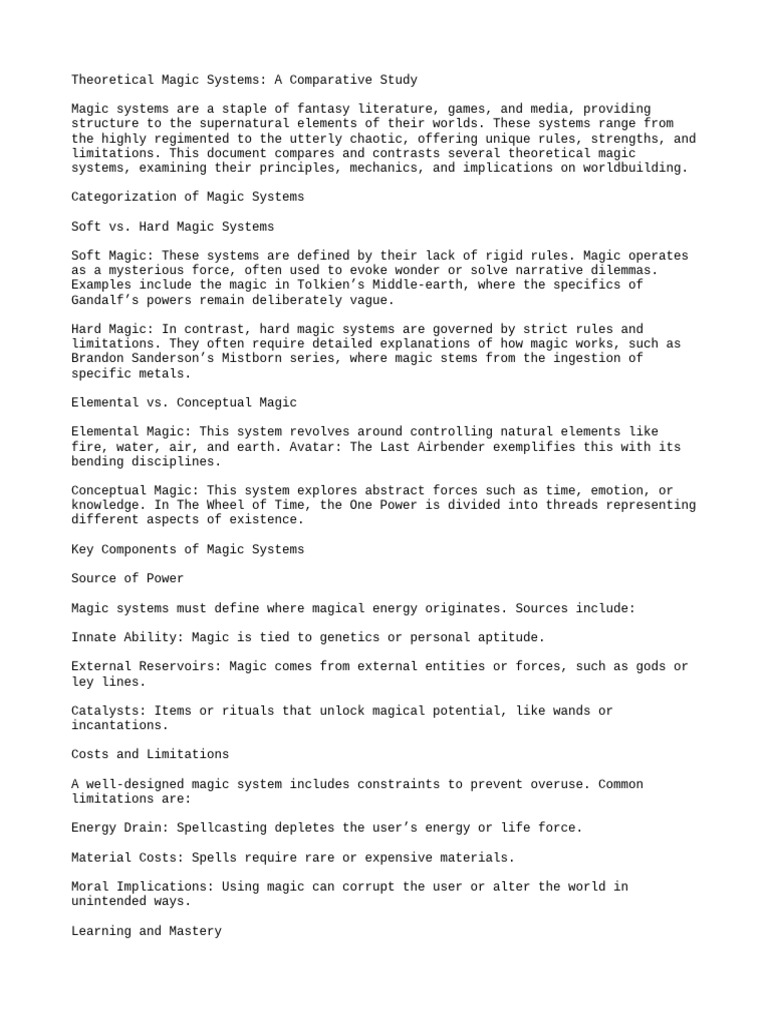 Theoretical Magic Systems A Compara | PDF | Magician (Fantasy)