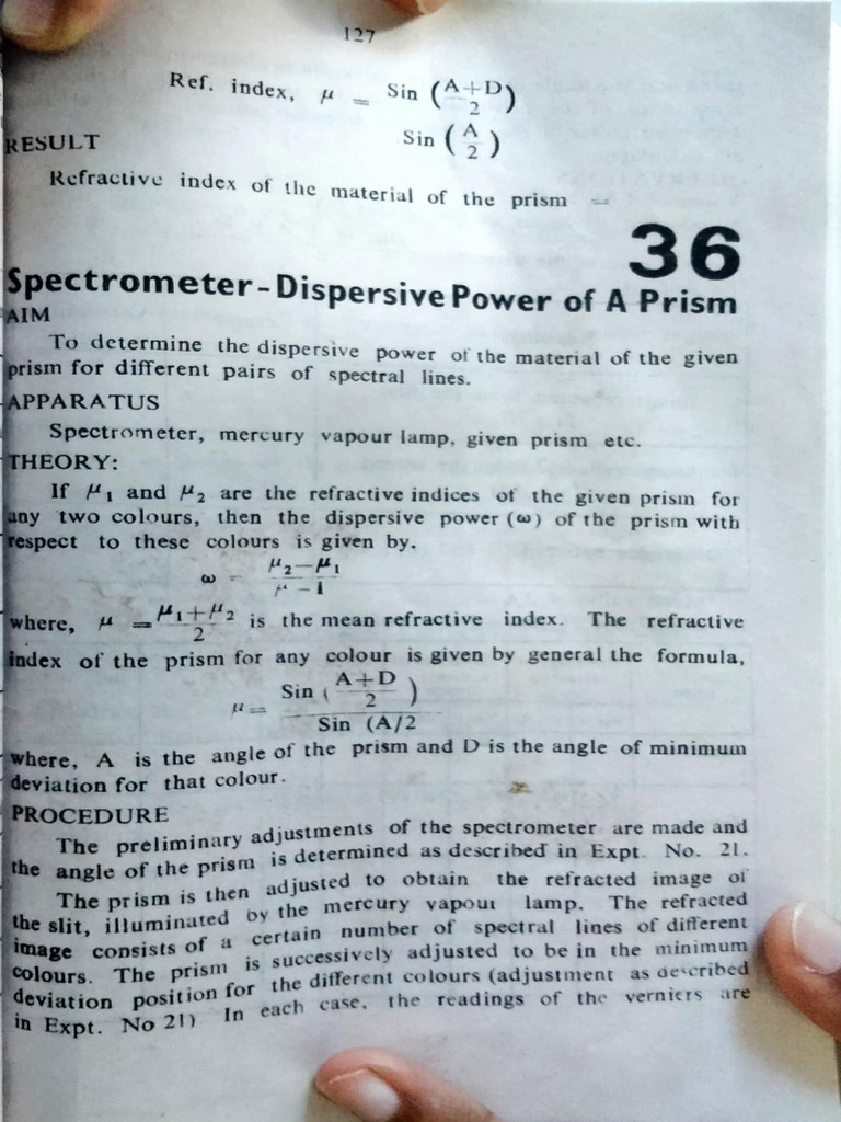 Spectrometer- Dispersive Power of Prism | PDF