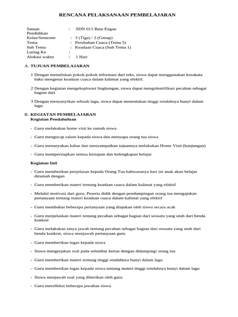 RPP Luring Kelas 3 Tema 5 | PDF