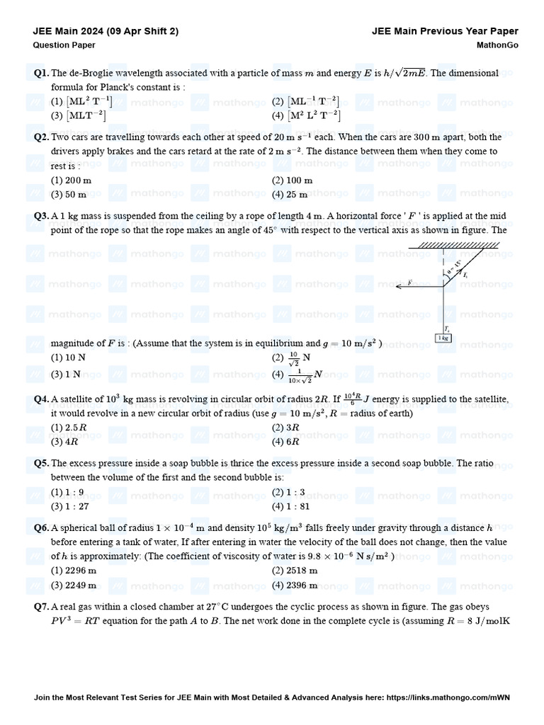 JEE Main 2024 Physics Question Paper | PDF | Nuclear Fusion | Benzene