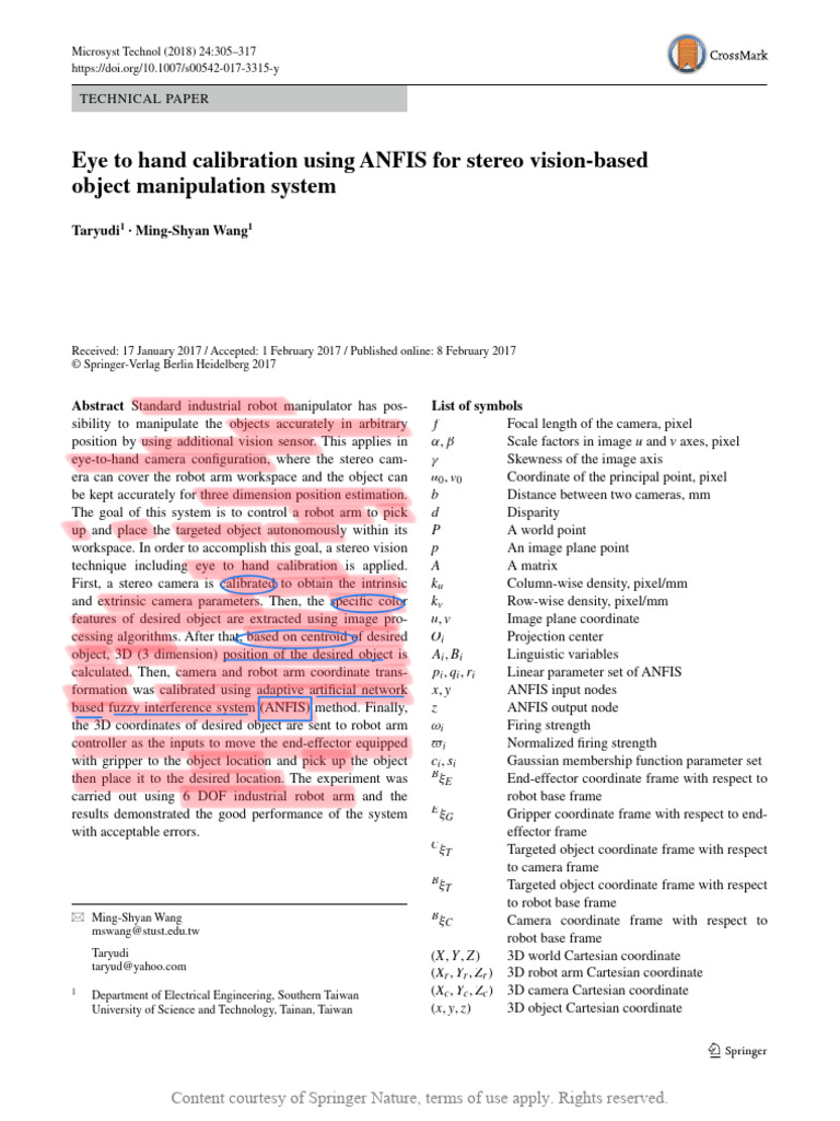 Eye To Hand Calibration Using ANFIS For Stereo Vis | PDF | Computer ...