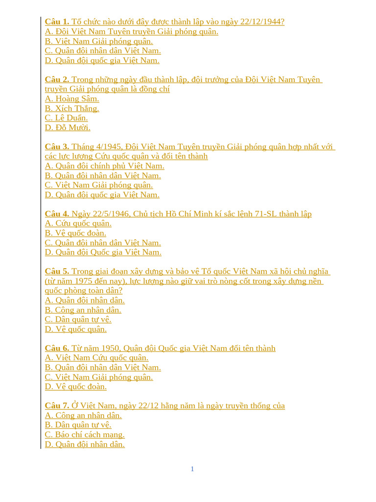 Đáp Án GDQP | PDF