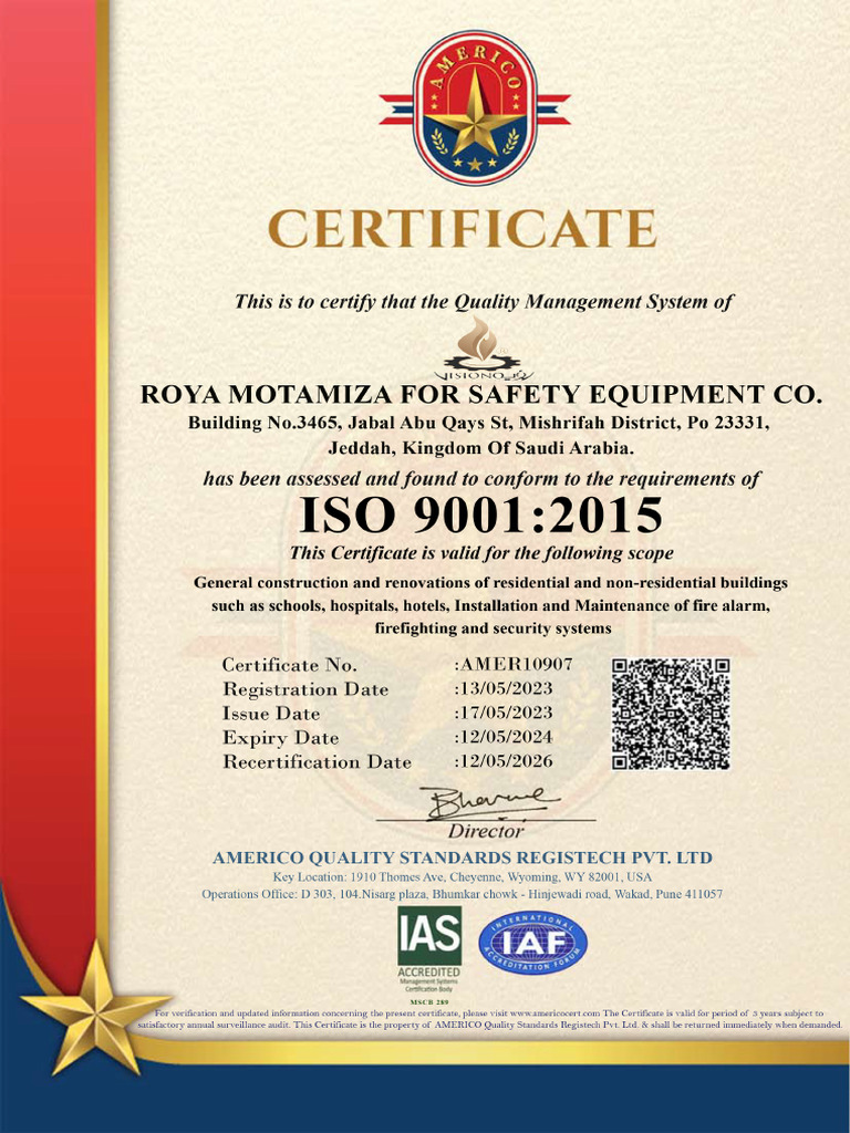 Americo-ISO 9001-ROYA MOTAMIZA FOR SAFETY EQUIPMENT CO. | PDF